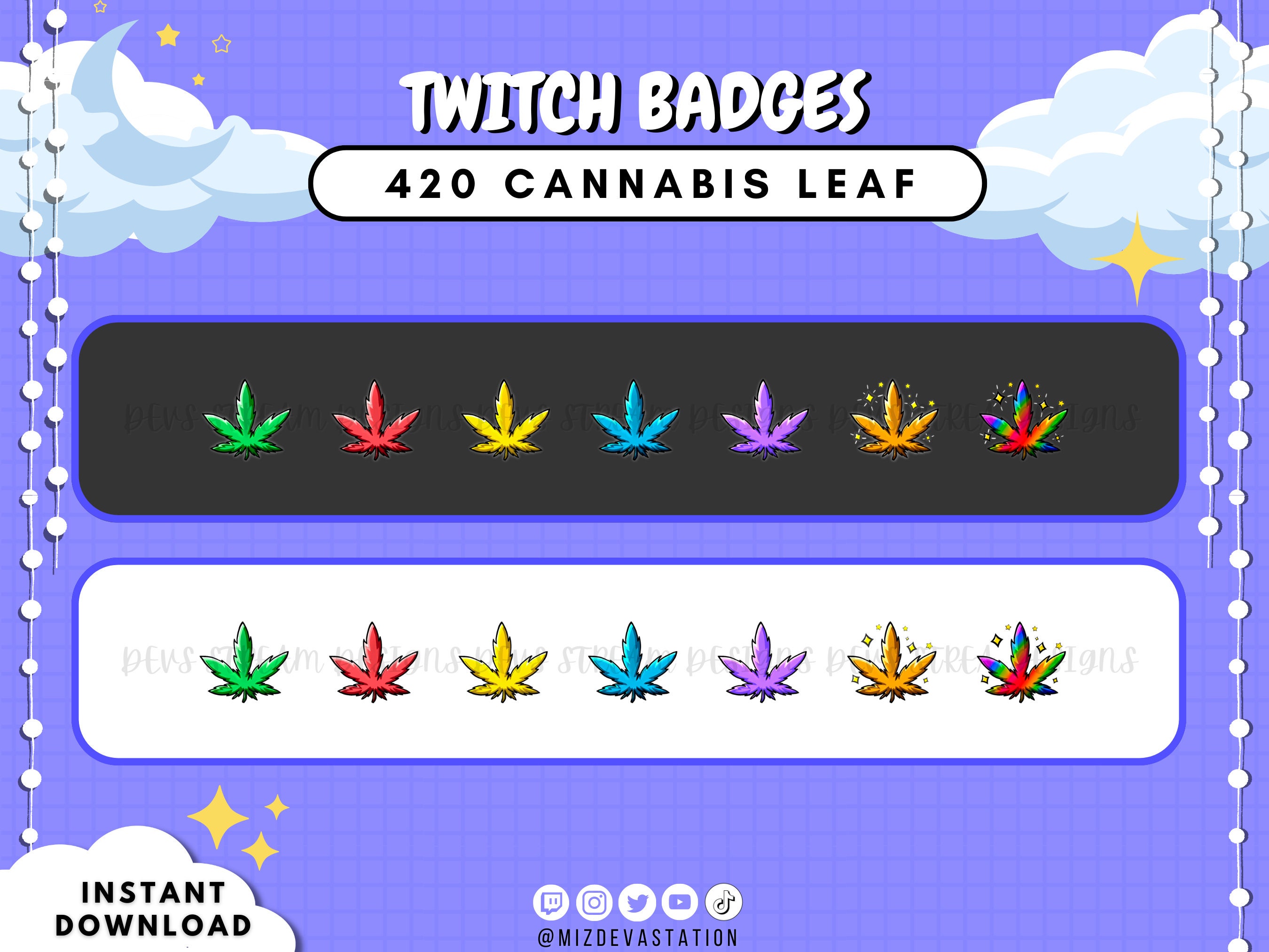 420 Cannabis Leaf Twitch Subscriber & Bit Badges | Marijuana Leaf Sub ...