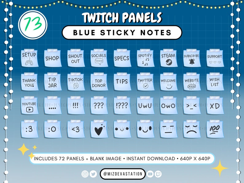 Sticky Note Panels | Blue Post-it Note Twitch Panels | Made for KICK ...