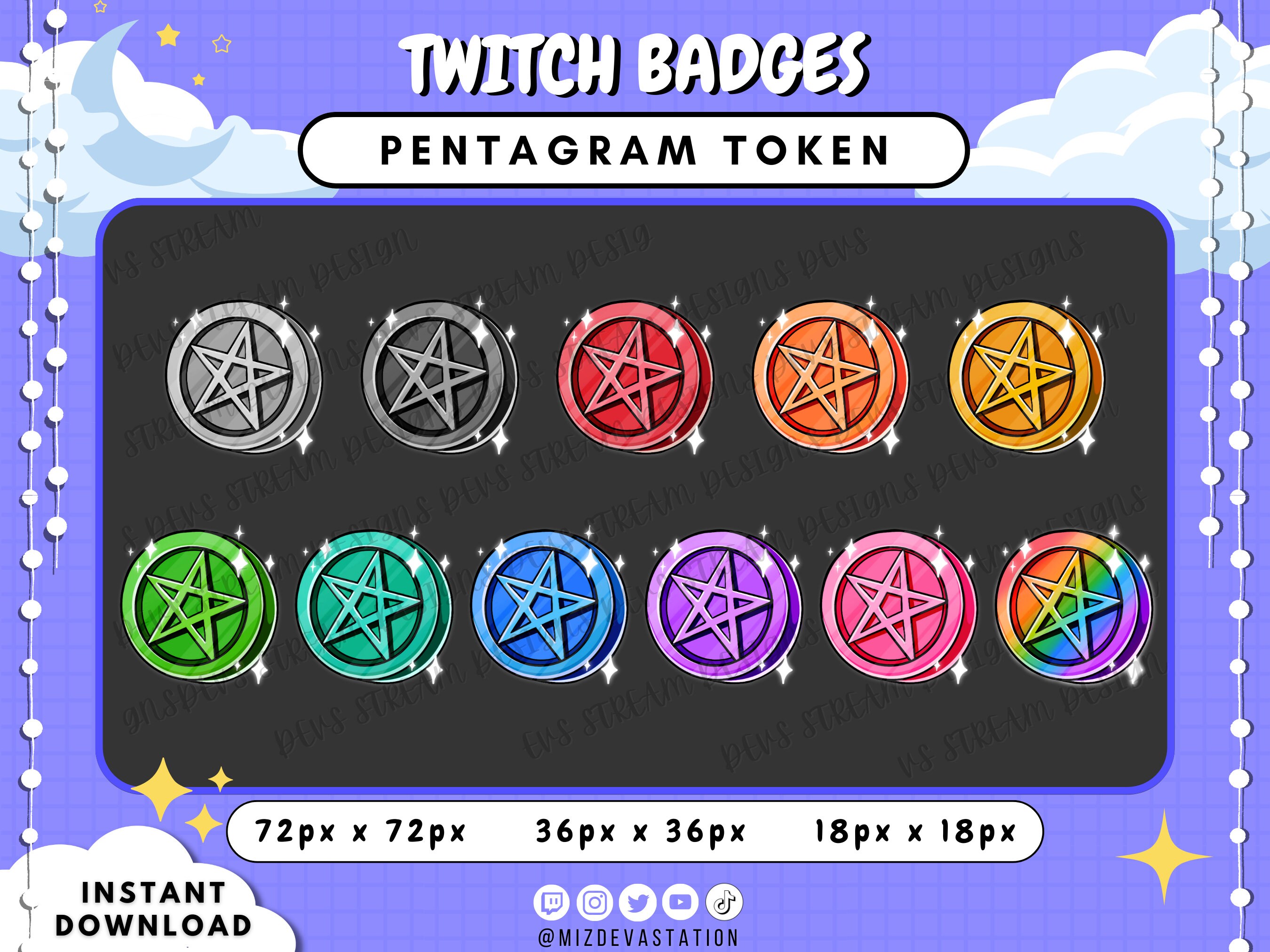 Pentagram Coin Badge Set | Twitch + KICK Sub and Cheer Badges | 11 ...