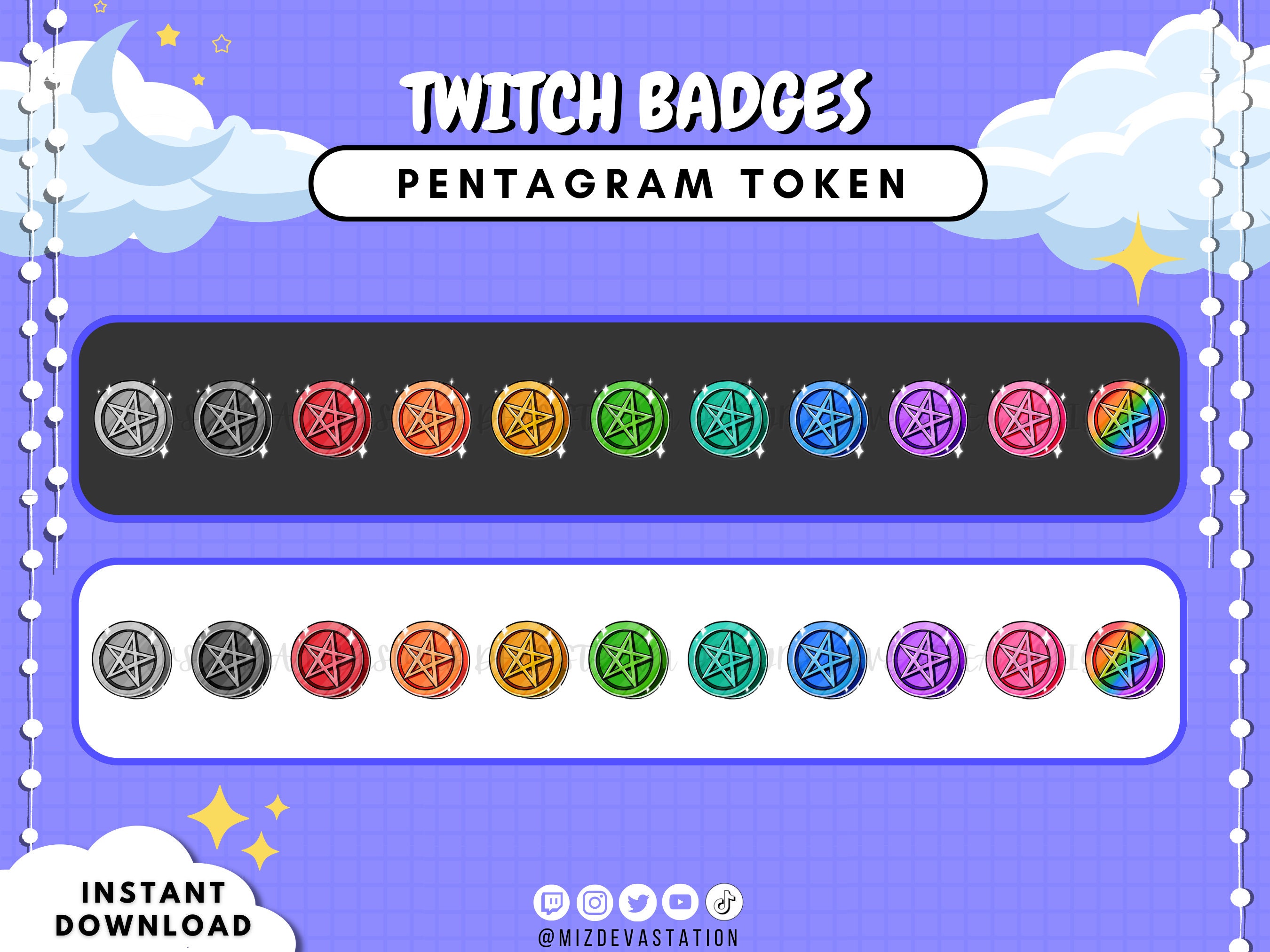 Pentagram Coin Badge Set | Twitch + KICK Sub and Cheer Badges | 11 ...