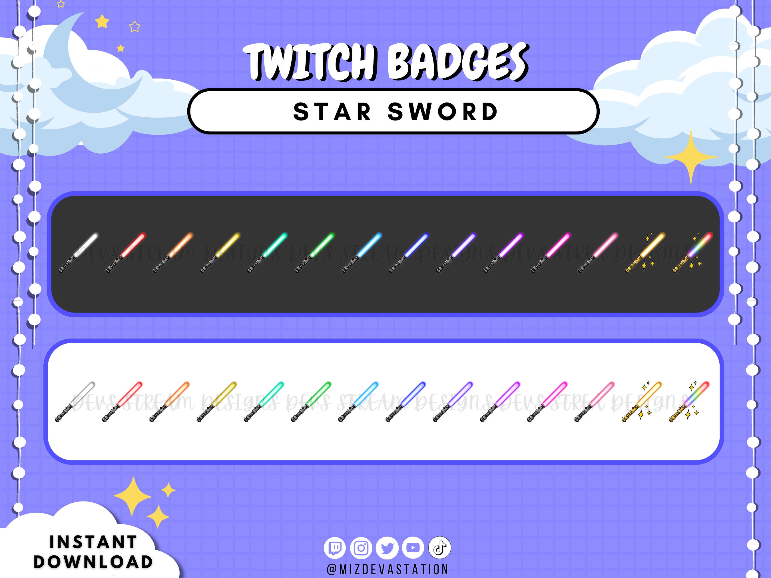 Star Sword Twitch + KICK Subscriber & Bit Badges | Sub and Cheer Badges ...