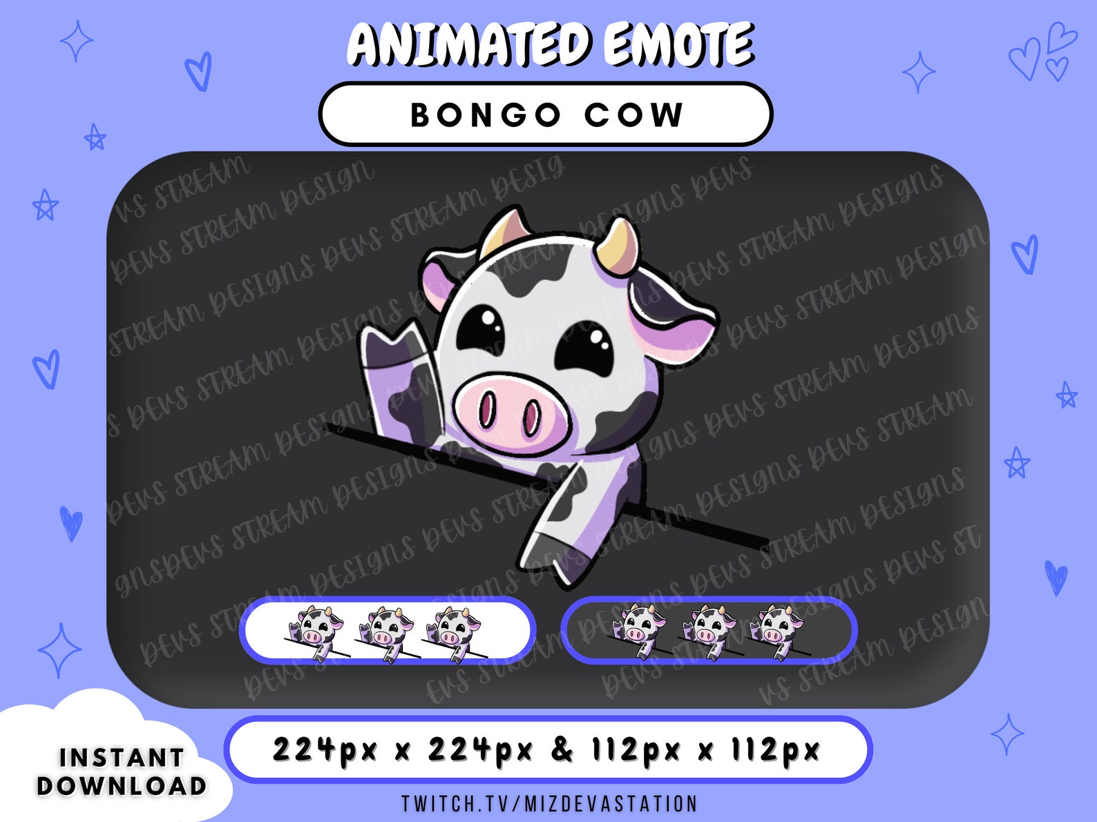 Cow Animated Bongo Emote Kawaii Milk Cow Twitch KICK - Etsy