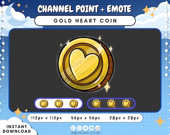 1 Gold Heart Coin Twitch Icon / Instant Download, Heart Coin Channel ...