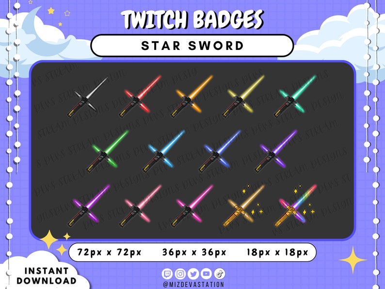 Star Sword Twitch + KICK Subscriber & Bit Badges | Sub and Cheer Badges ...