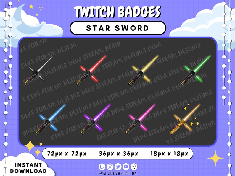 Star Sword Twitch KICK Subscriber & Bit Badges Sub and - Etsy