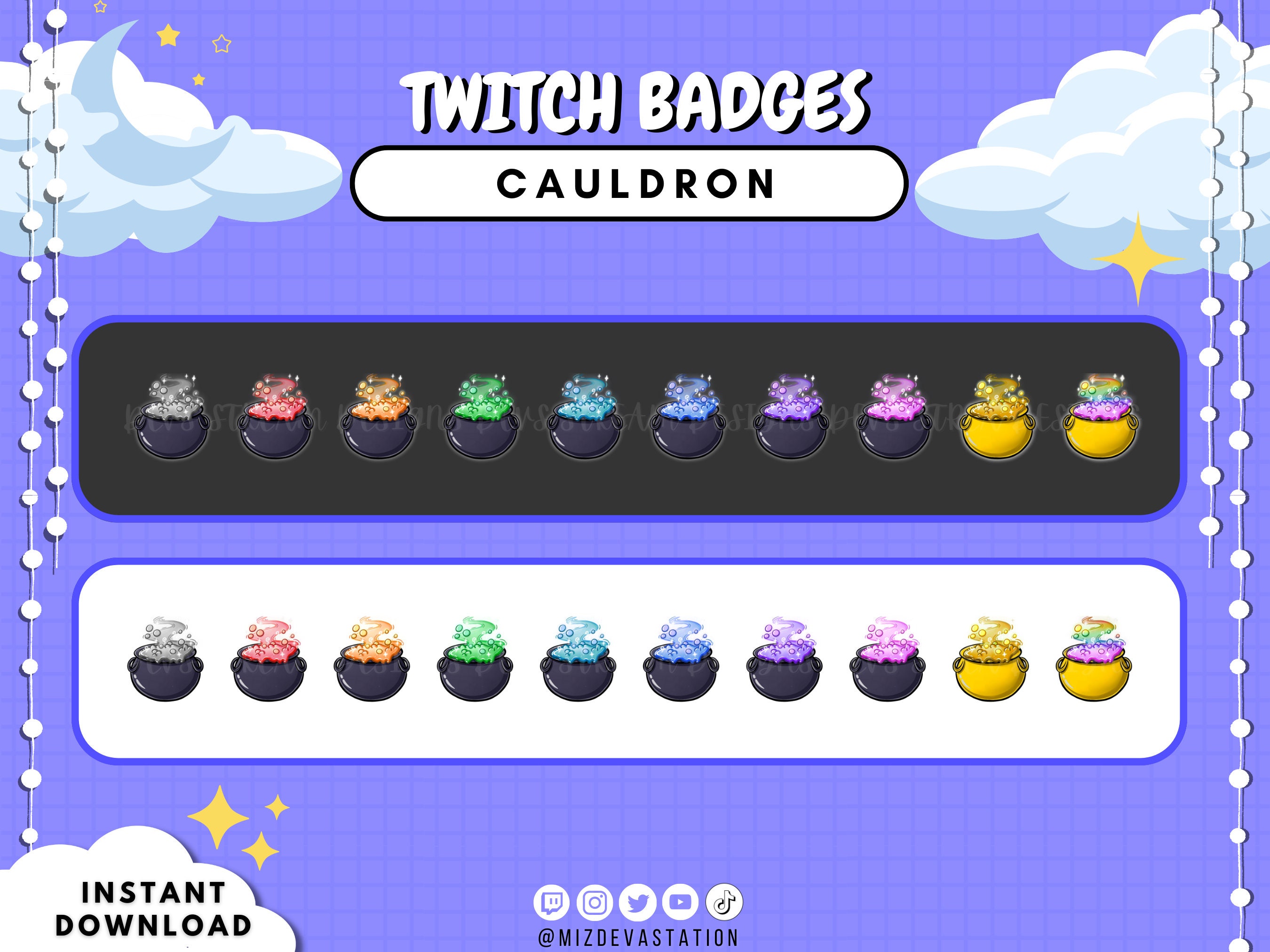 Magical Cauldron Badge Set | Twitch + KICK Sub and Cheer Badges | 10 ...