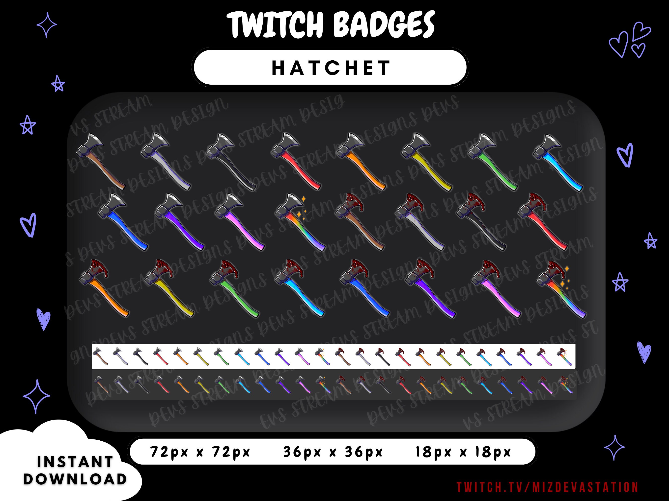 Hatchet Axe Subscriber & Bit Badges Twitch KICK Sub and Cheer Badges 24 ...