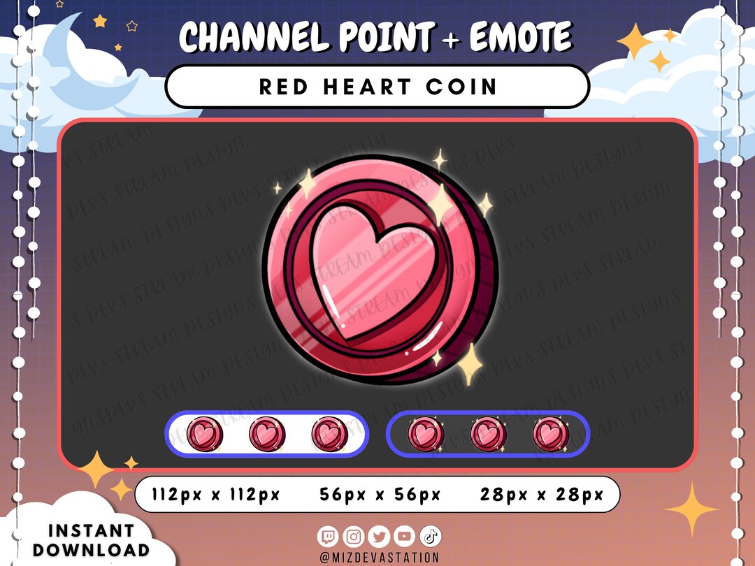 Red Heart Coin Channel Point Coin Emote KICK Twitch Discord - Etsy