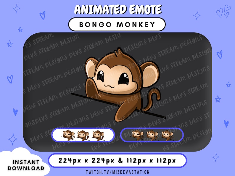 Monkey Animated Bongo Emote | Kawaii Monkey | Twitch + KICK + Discord ...