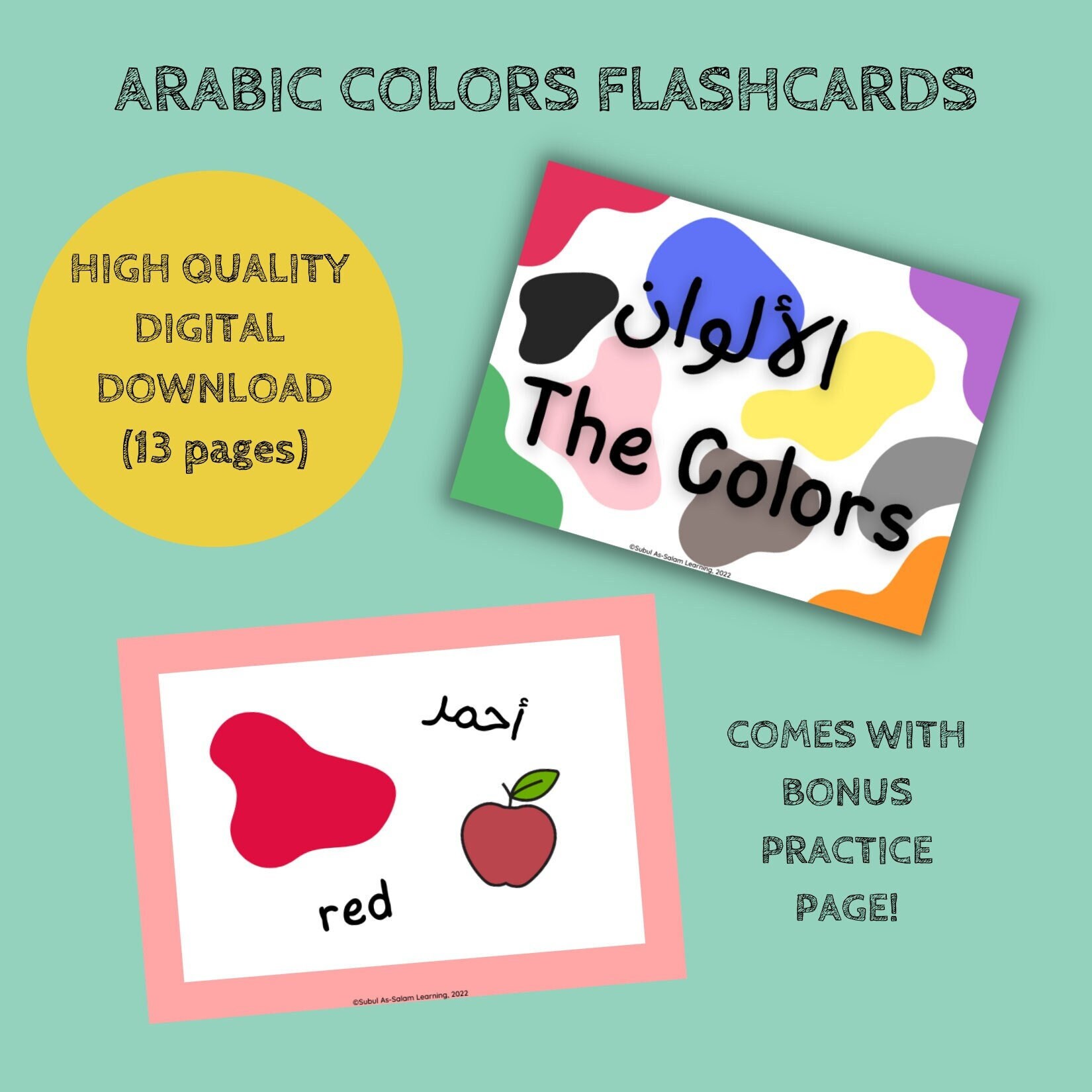 Arabic Color Learning Activity for Kids - Color Flashcards - Print and ...
