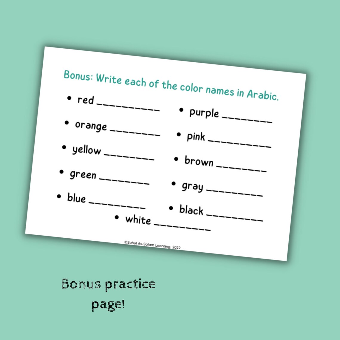Arabic Color Learning Activity for Kids Color Flashcards - Etsy