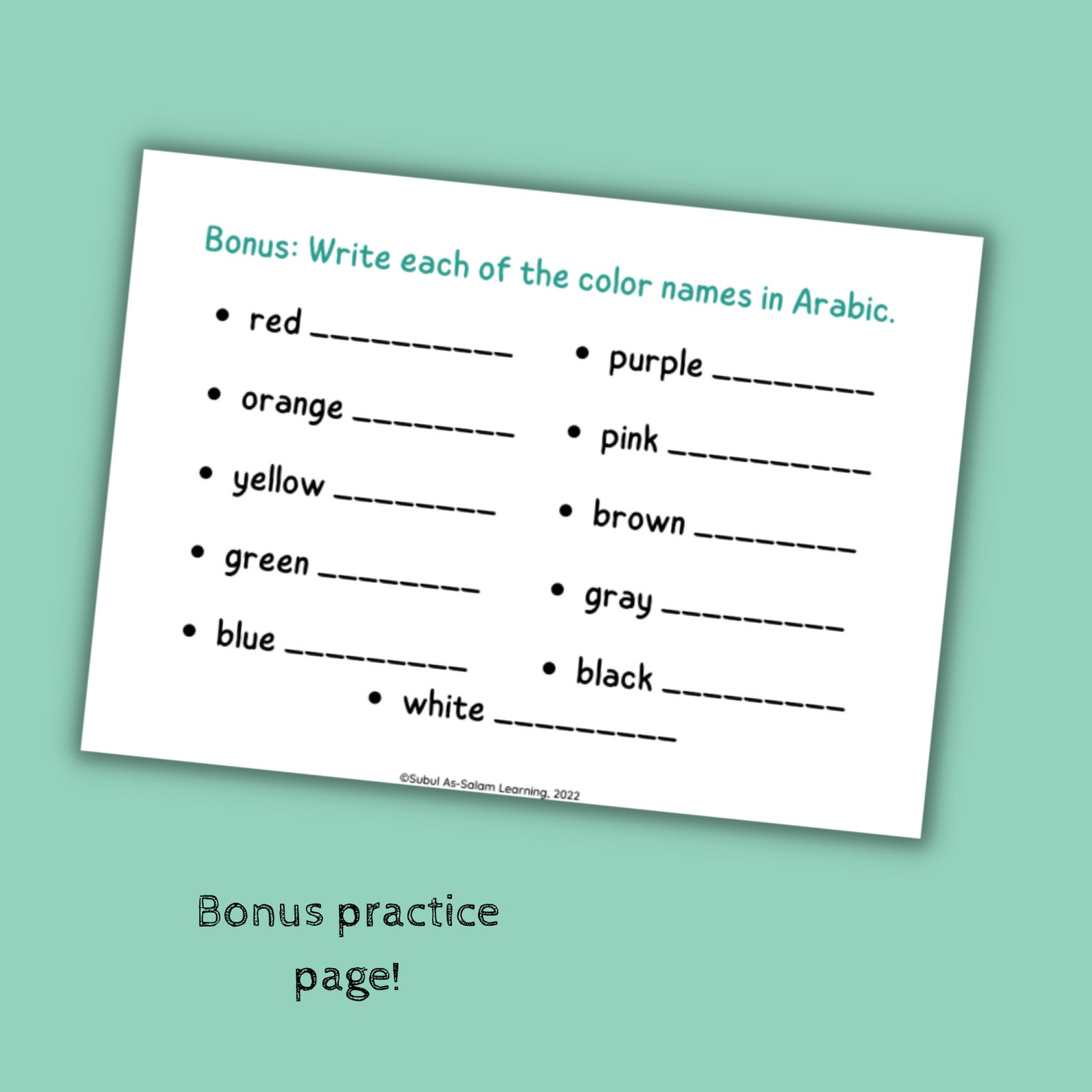 Arabic Color Learning Activity for Kids - Color Flashcards - Print and ...