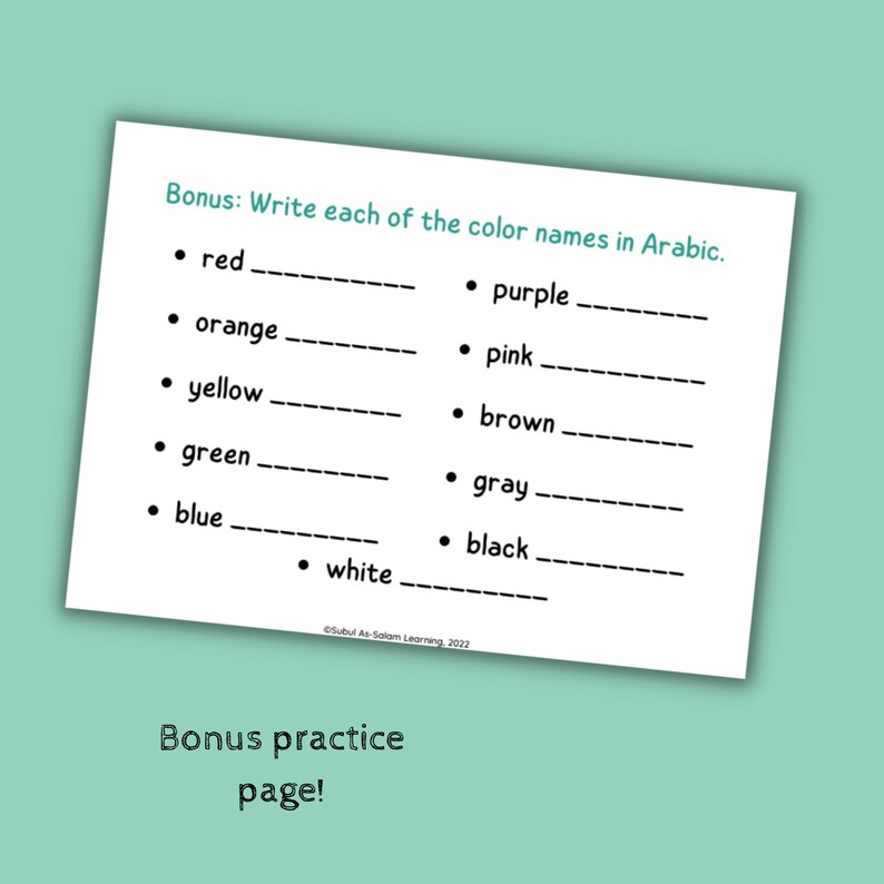 Arabic Color Learning Activity for Kids - Color Flashcards - Print and ...