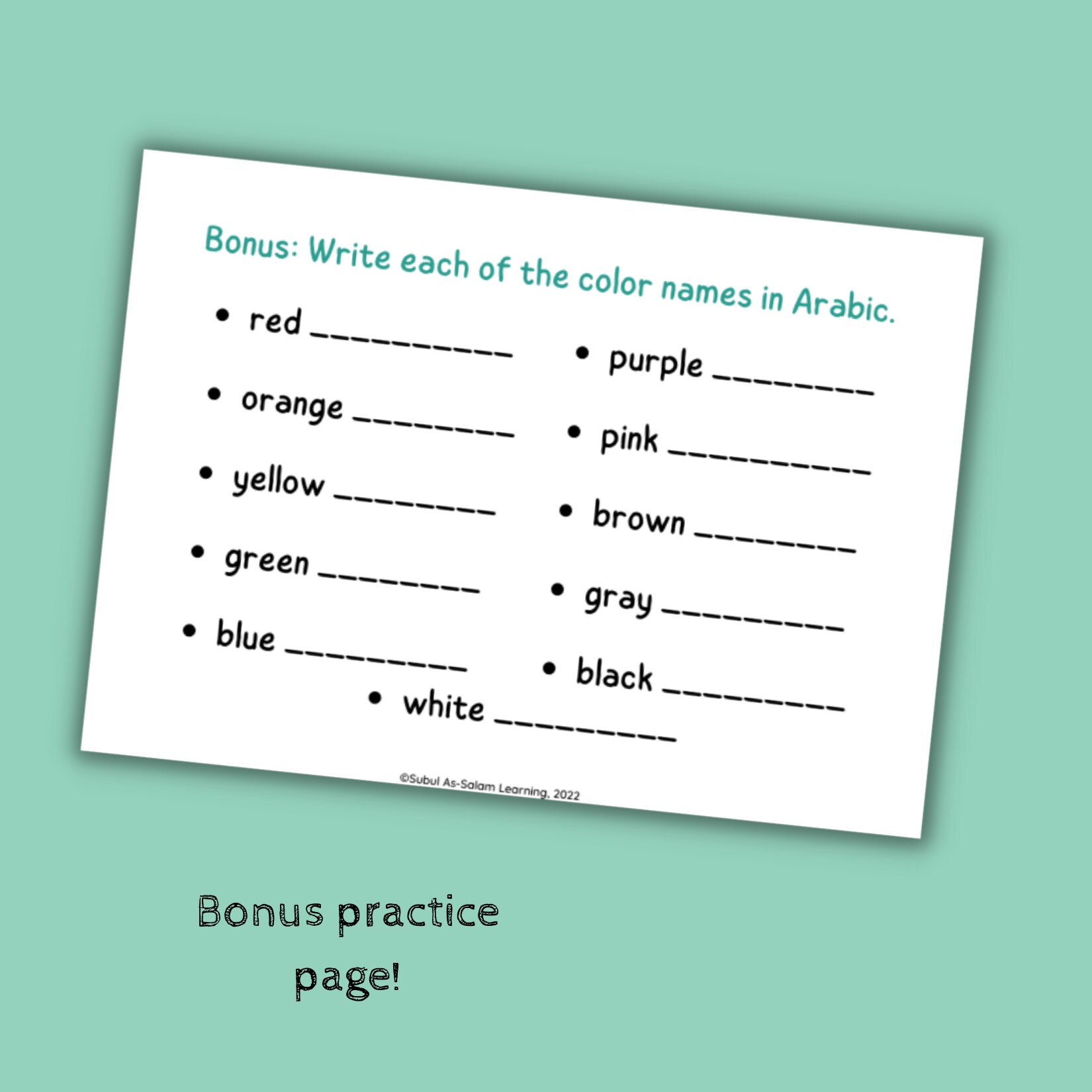 Arabic Color Learning Activity for Kids - Color Flashcards - Print and ...