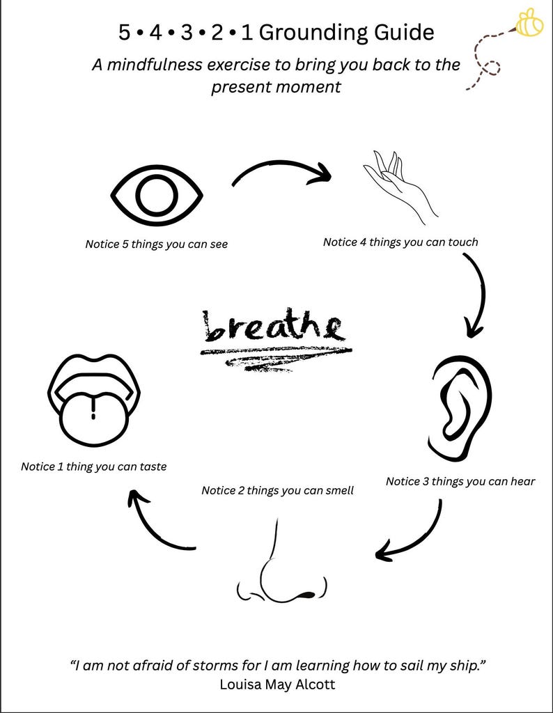 5-4-3-2-1 Grounding Technique Printable | Anxiety Relief Worksheet ...
