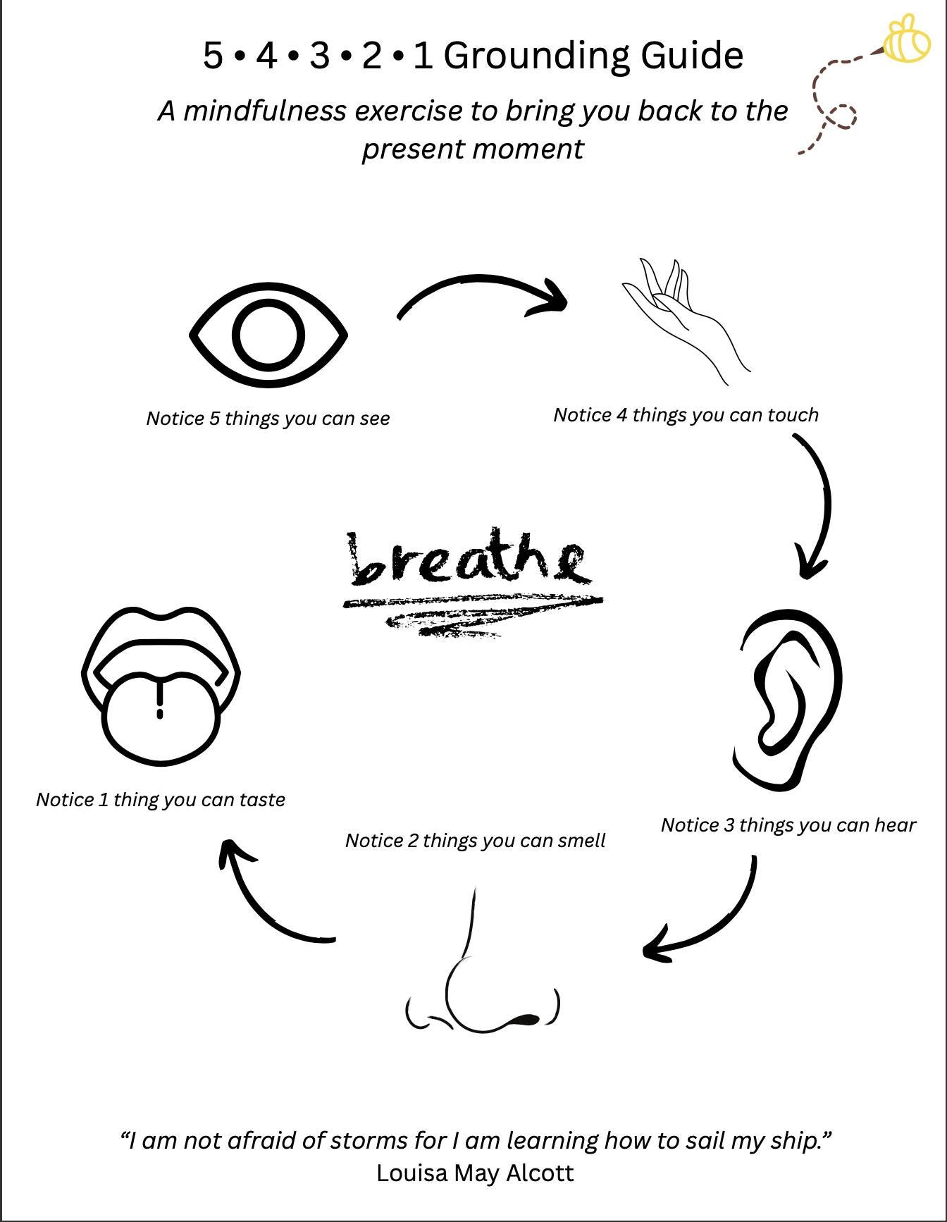 5-4-3-2-1 Grounding Technique Printable | Anxiety Relief Worksheet ...