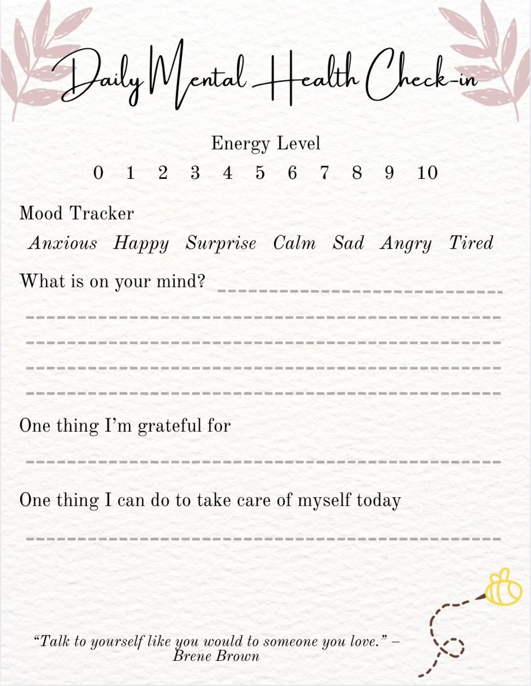 Daily Mental Health Check-in Printable - Etsy UK