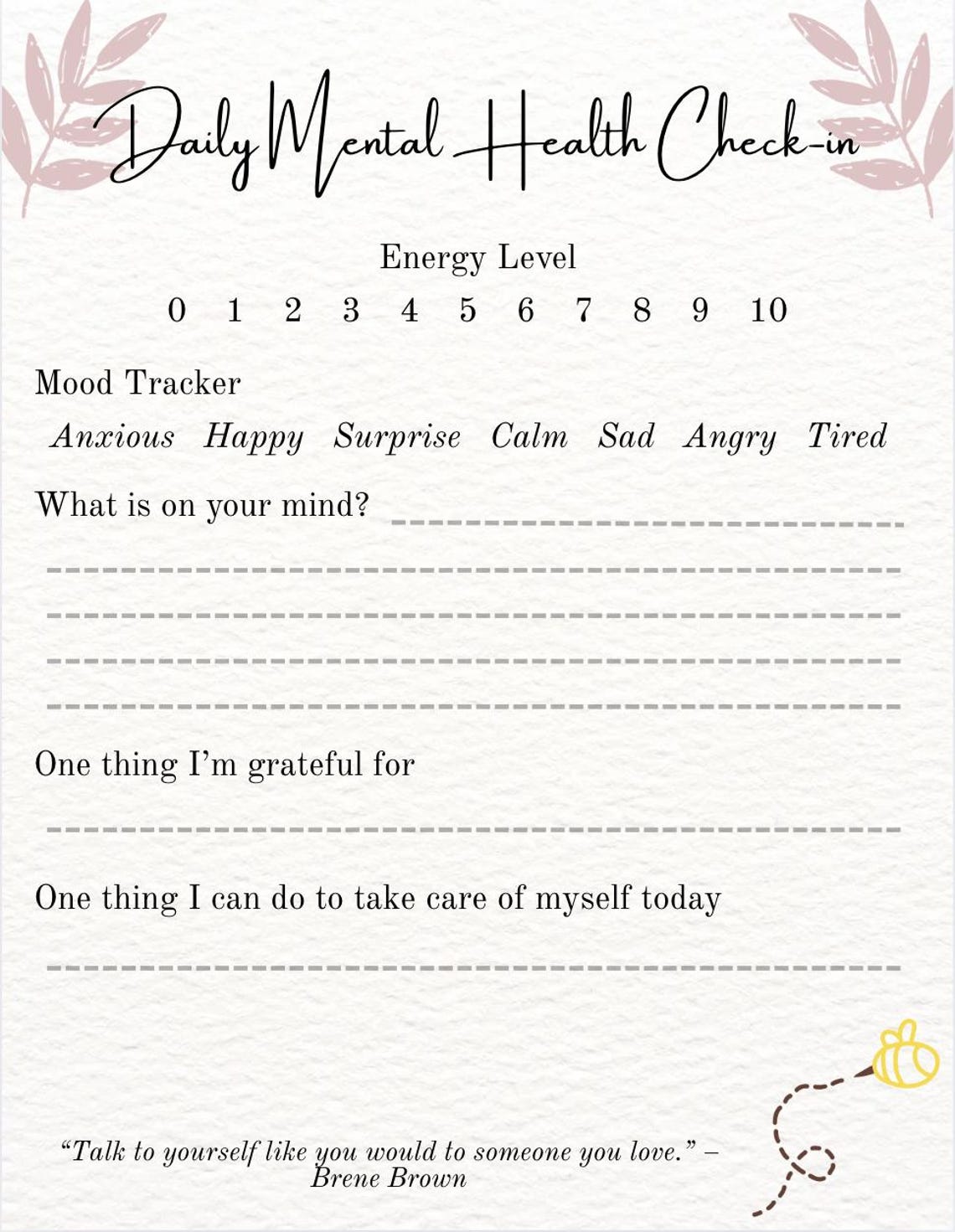Daily Mental Health Check-in Printable - Etsy UK