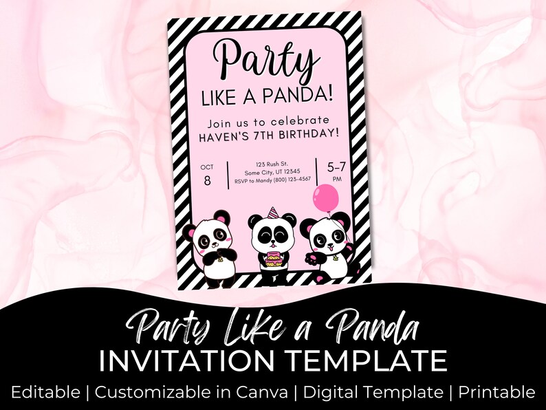 Party Like a Panda Invitation Template, Tutorial Included, Digital ...