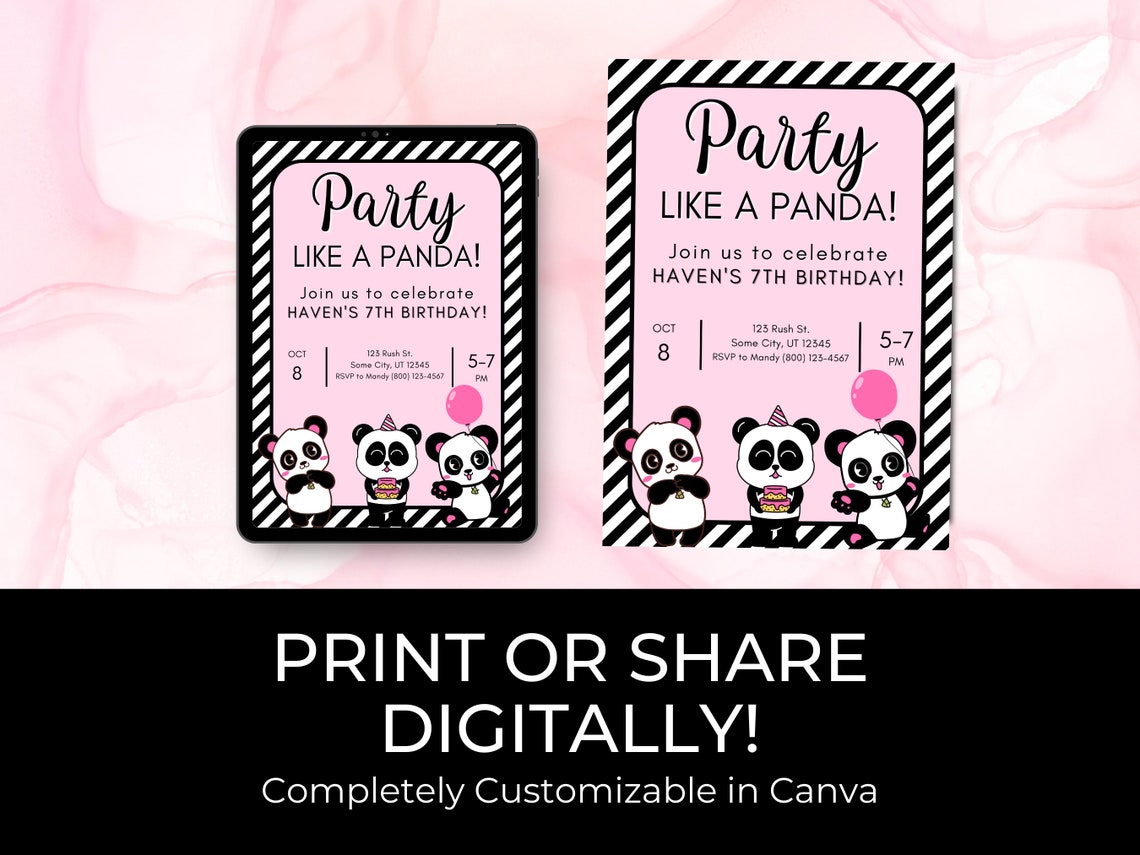 Party Like a Panda Invitation Template Tutorial Included - Etsy