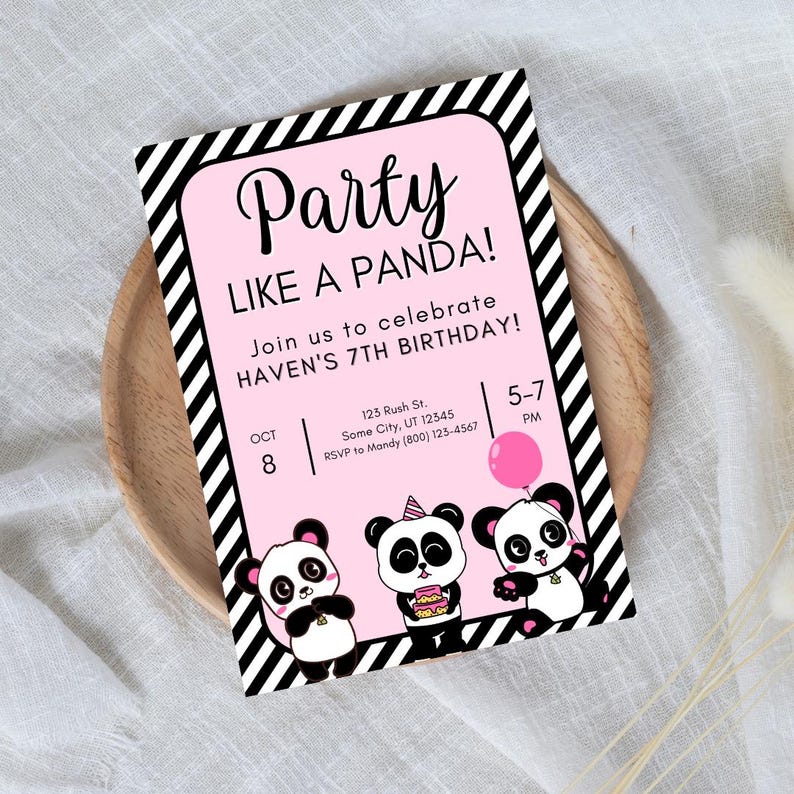 Party Like a Panda Invitation Template, Tutorial Included, Digital ...