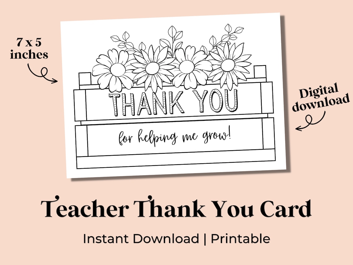 Teacher Thank You Card Printable | Printable Thank You Card | Teacher ...