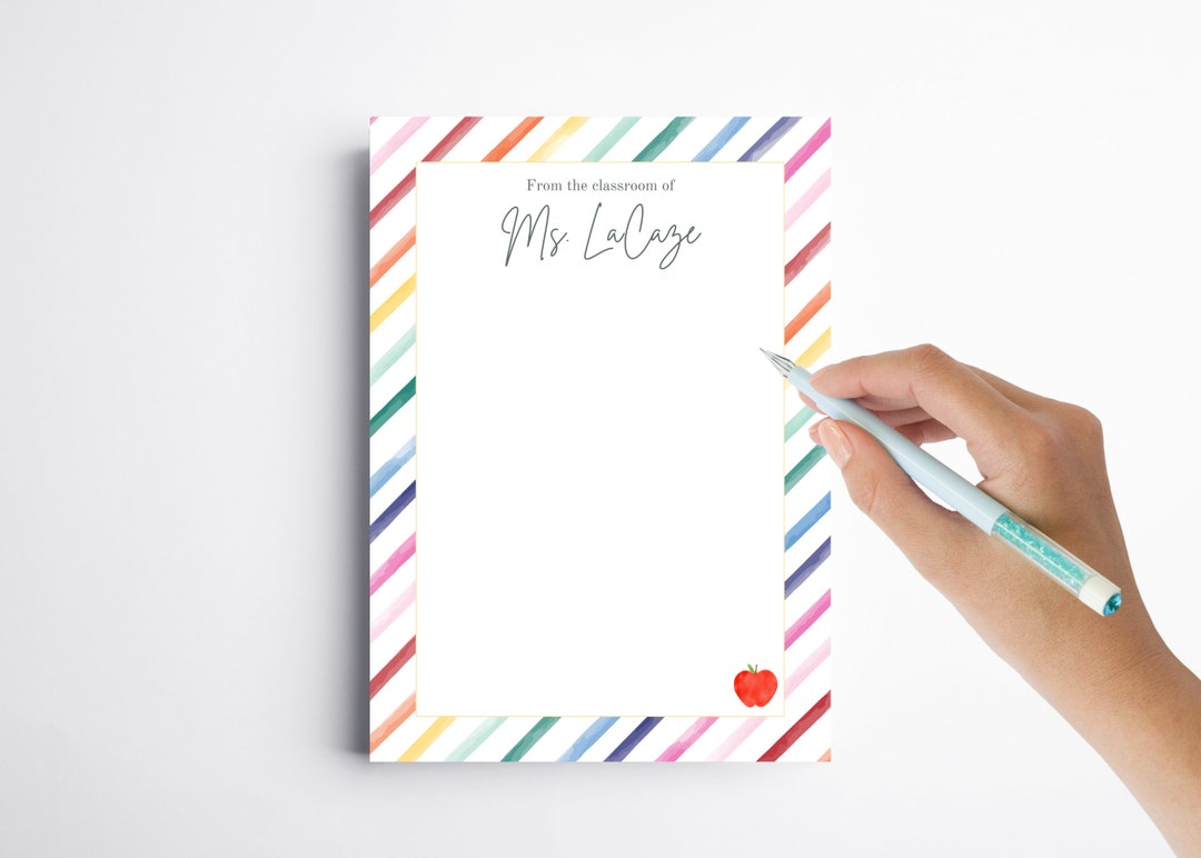5x7 Notepad for Teachers Watercolor Rainbow Stripes A Note - Etsy