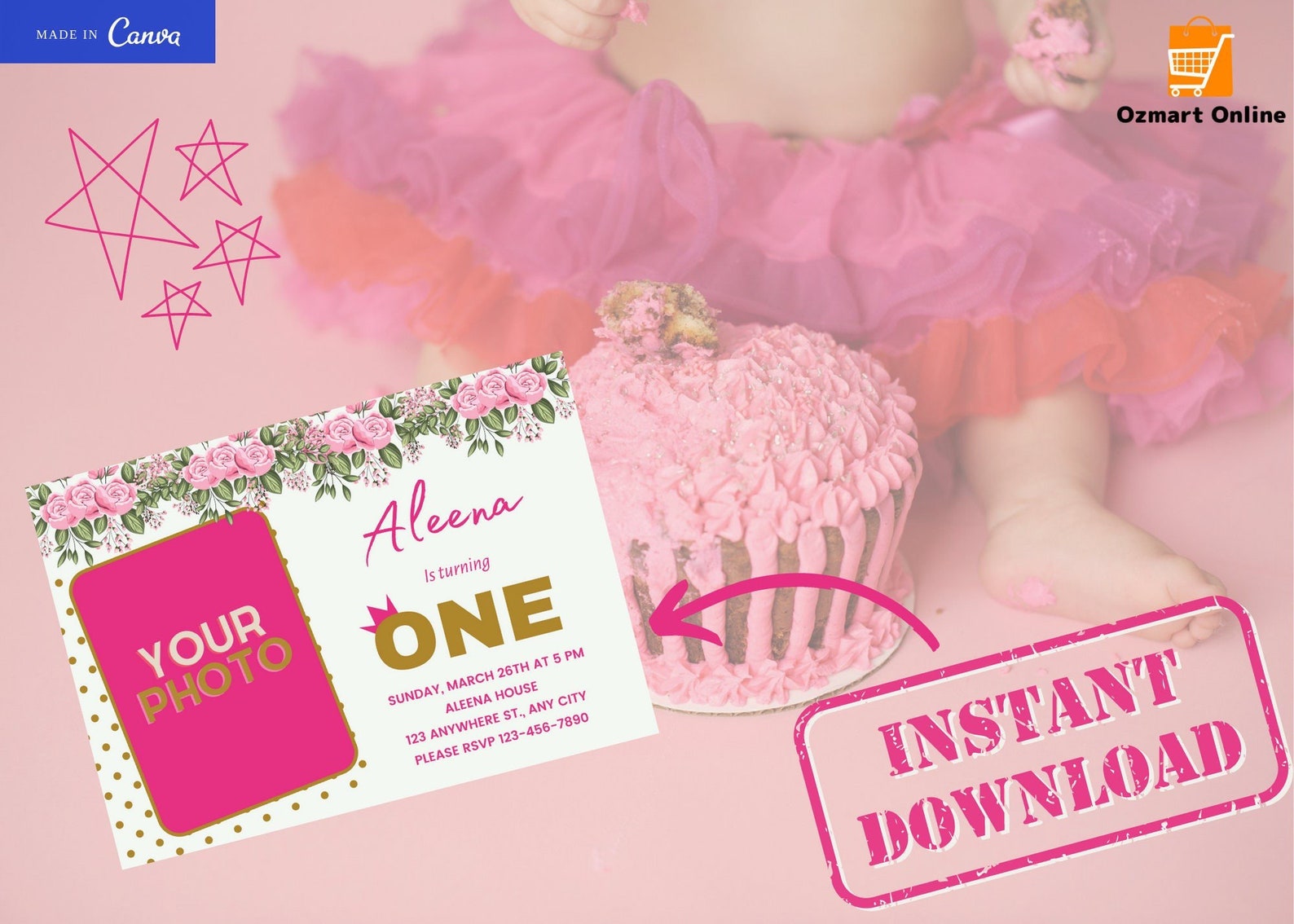 Editable Birthday Card Template Canva Template Digital Download ...