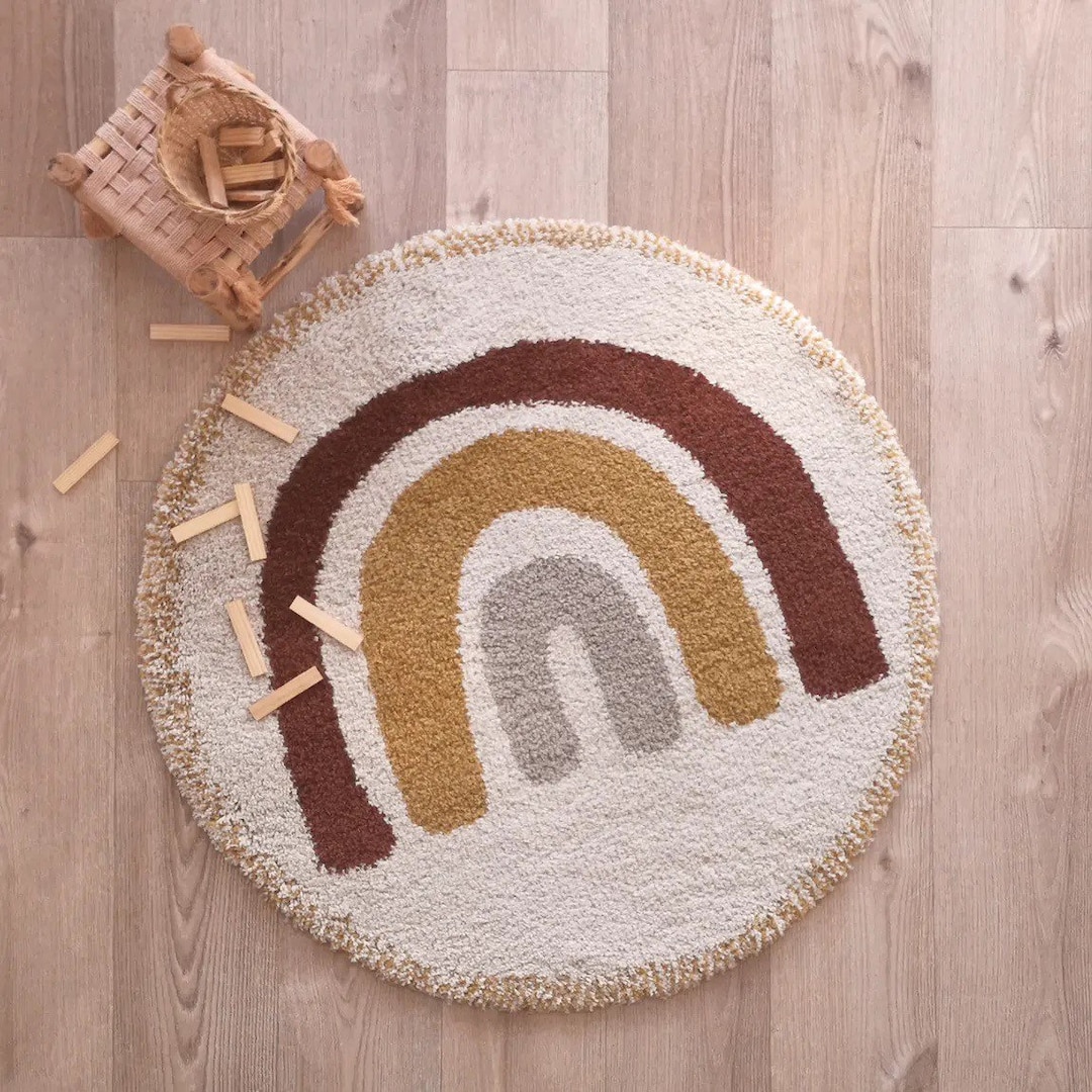 Large Round Rainbow Rug | Boho Rug | Nursery Rug | Bohemian Nursery Rug ...