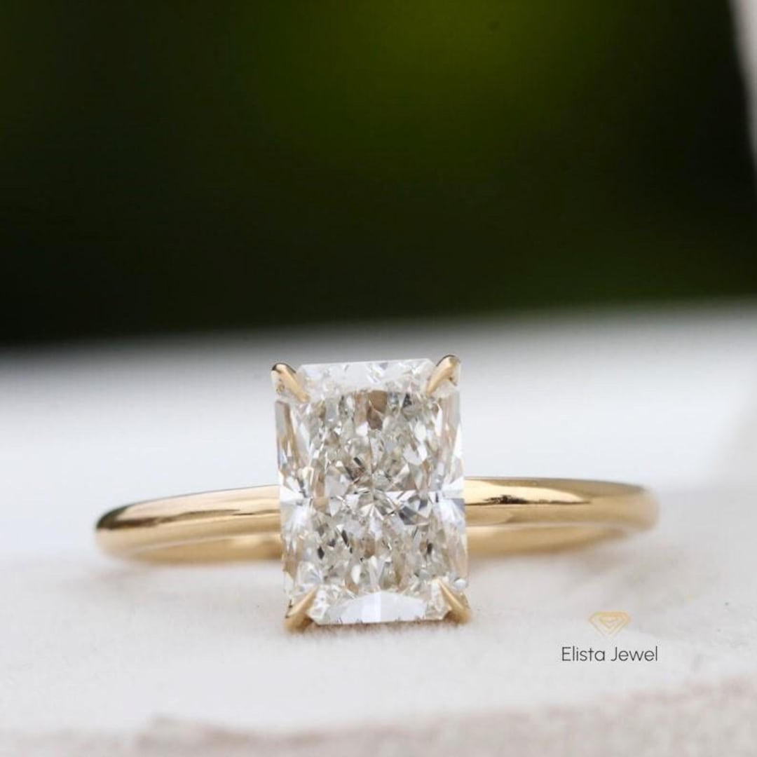 2.00CT Radiant Cut Lab Grown Diamond Engagement Ring, 14K Solid Yellow ...