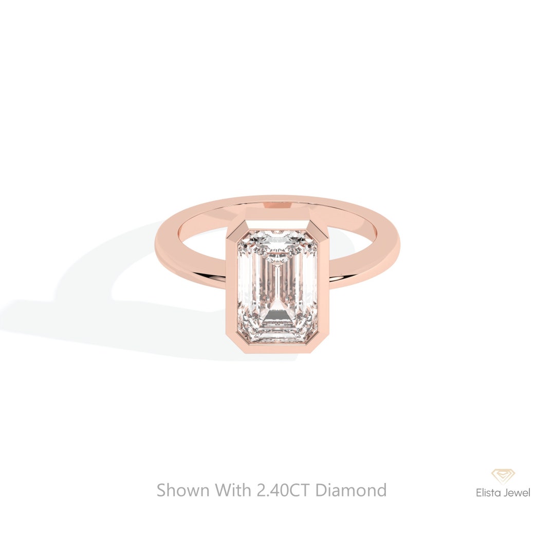 2.40CT Emerald Cut Diamond Full Bezel Solitaire Wedding Ring Gift for ...