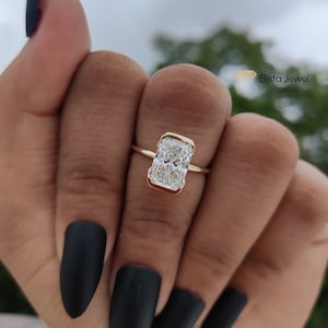 2.40CT Radiant Cut Diamond Half Bezel Solitaire Engagement Ring Made in ...