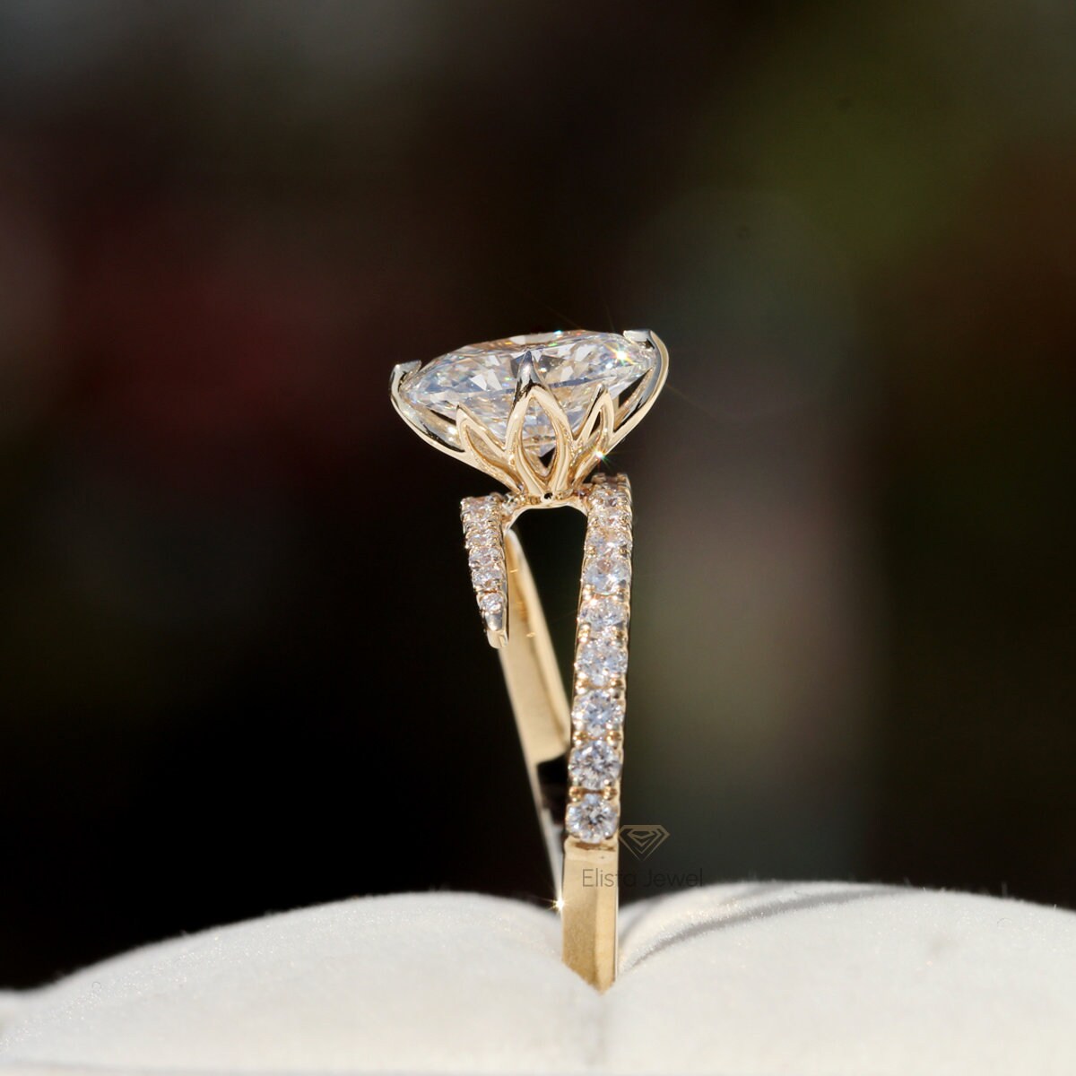 Custom Oval Diamond Engagement Ring: Compass Prongs, Bypass Shank, IGI ...
