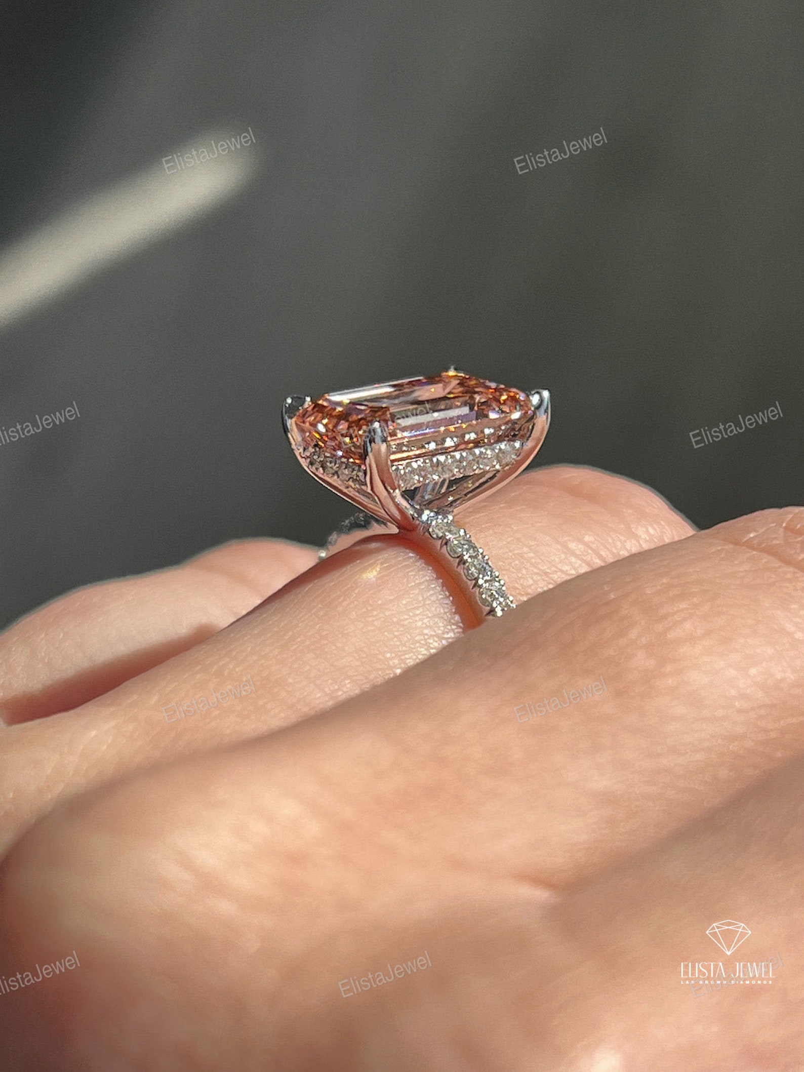 3.5ct Emerald Cut Pink Lab Created Diamond Engagement Ring - Etsy