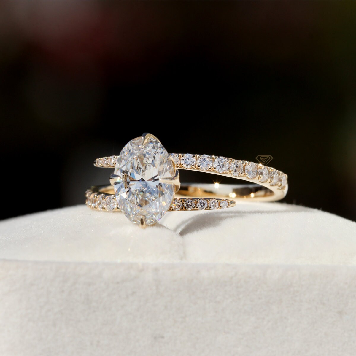 Custom Oval Diamond Engagement Ring: Compass Prongs, Bypass Shank, IGI ...