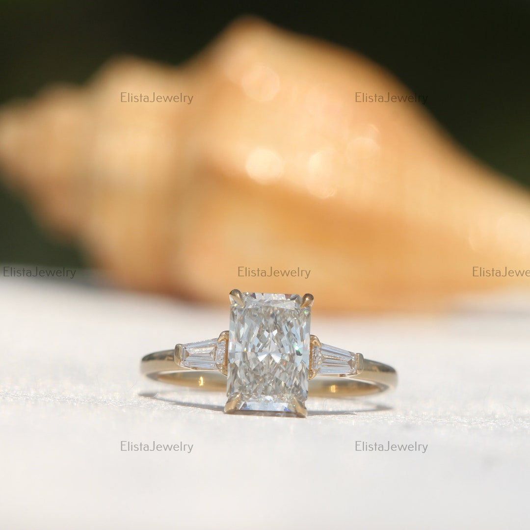 Radiant Cut Diamond Ring: 1.89CT Lab Three Stone 18K Yellow Gold - Etsy