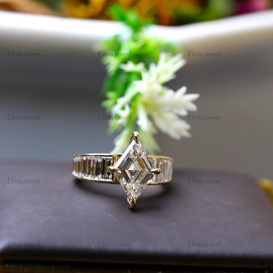 Lozenge Step Cut Lab Grown Diamond 10K Gold Engagement Ring - Etsy