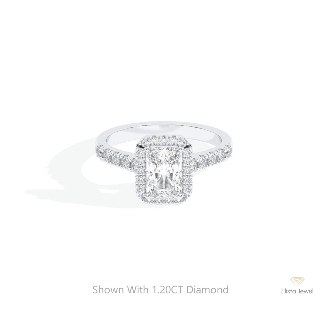 1.80CT Radiant Cut Lab Grown Diamond Halo Engagement Ring, Solitaire ...