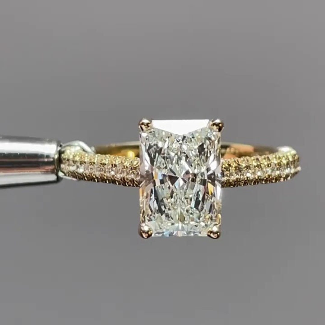 2.30CT Elongated Radiant Diamond Engagement Ring With Hidden Halo 14K ...