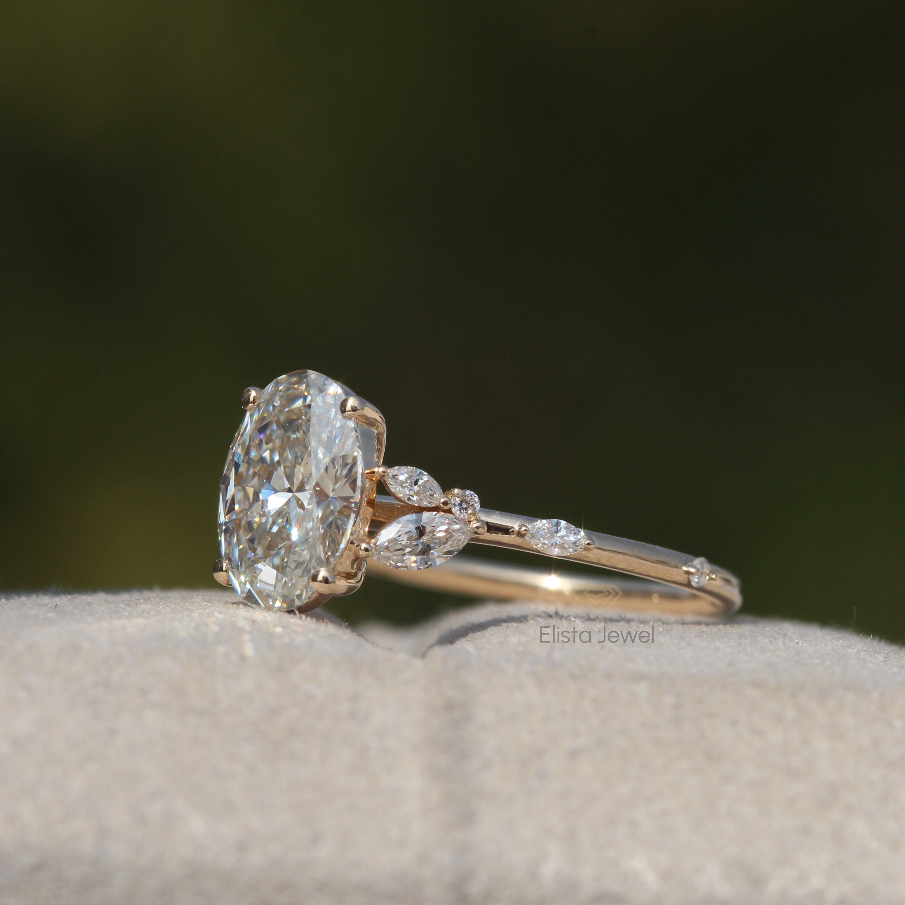 1.50CT Oval Lab Grown Diamond Cluster Ring: 14k Yellow Gold Promise ...