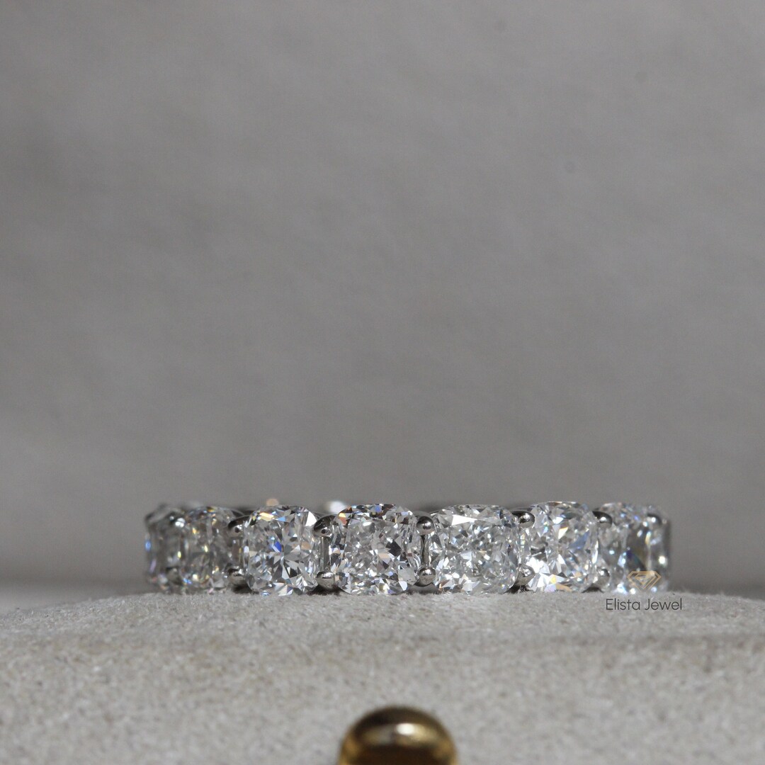 Cushion Cut Lab Grown Diamond Full Eternity Wedding Band, Minimalist ...