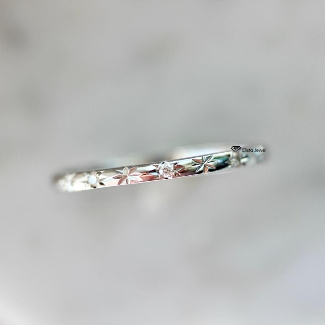 Gold Celestial Wedding Band 14K Gold Starlight Diamond Wedding - Etsy