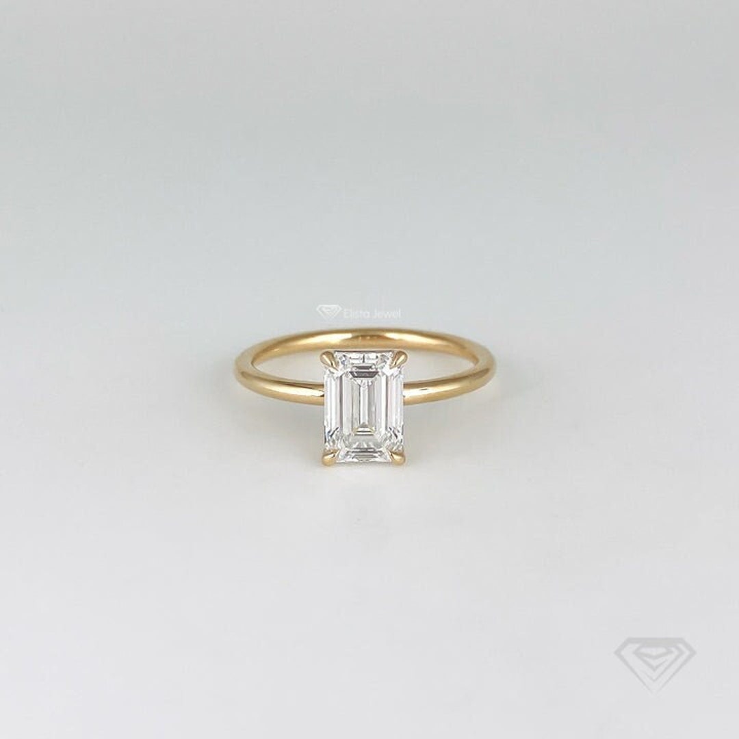 Solitaire Emerald Cut Diamond Engagement Ring Gift for Her, 10K/14K/18K ...