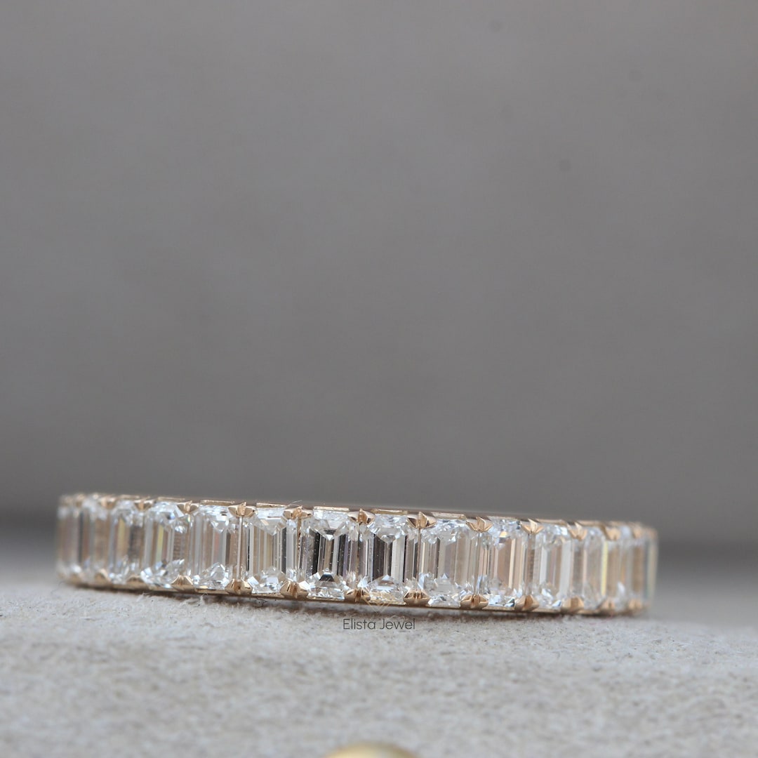 Emerald Cut Lab Grown Diamond Full Eternity Band, 14K Solid Yellow Gold ...