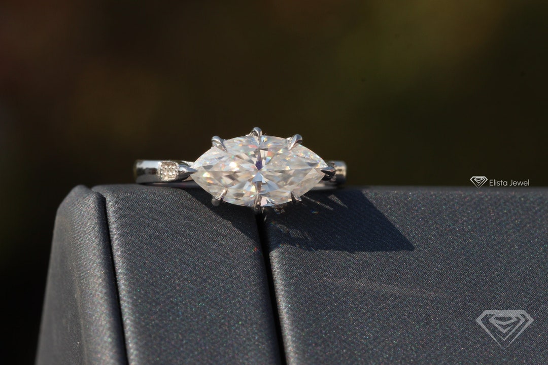 East West Set Marquise Cut Diamond Platinum Engagement Ring for Her ...