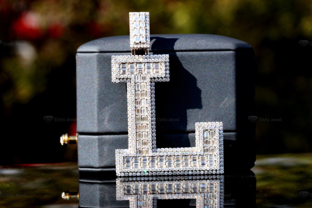 Name Initial Iced Out Letter Pendant for Him, 10K/14K/18K Solid Gold ...