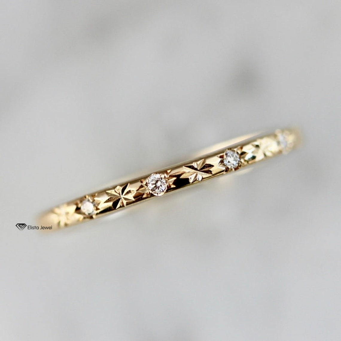 Gold Celestial Wedding Band 14K Gold Starlight Diamond Wedding - Etsy