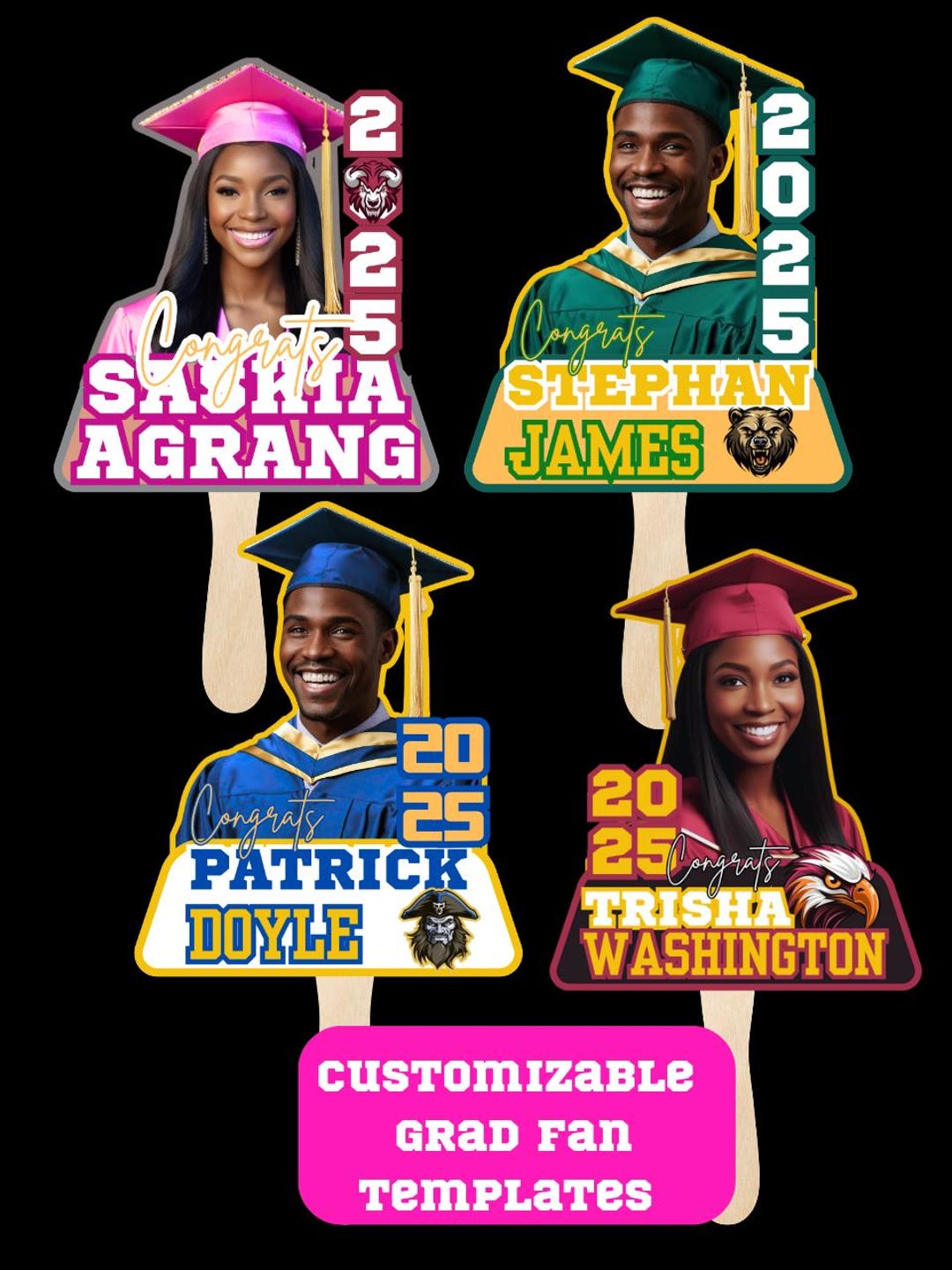 Graduation Fan Templates College ,celebration,personalized Design Your ...