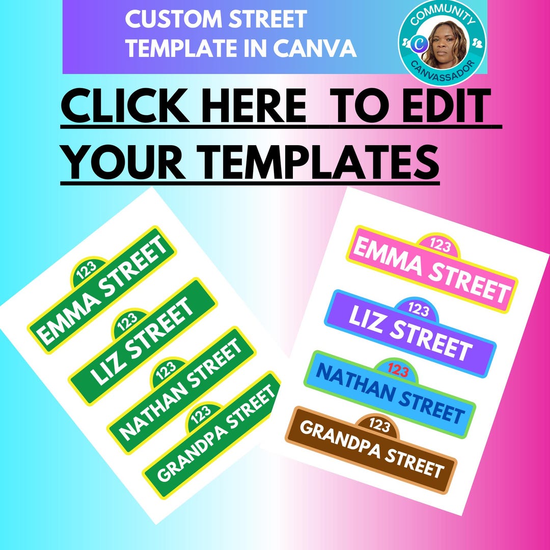 Custom Street Name Sign for Parties, 100% Editable in Canva, Party ...