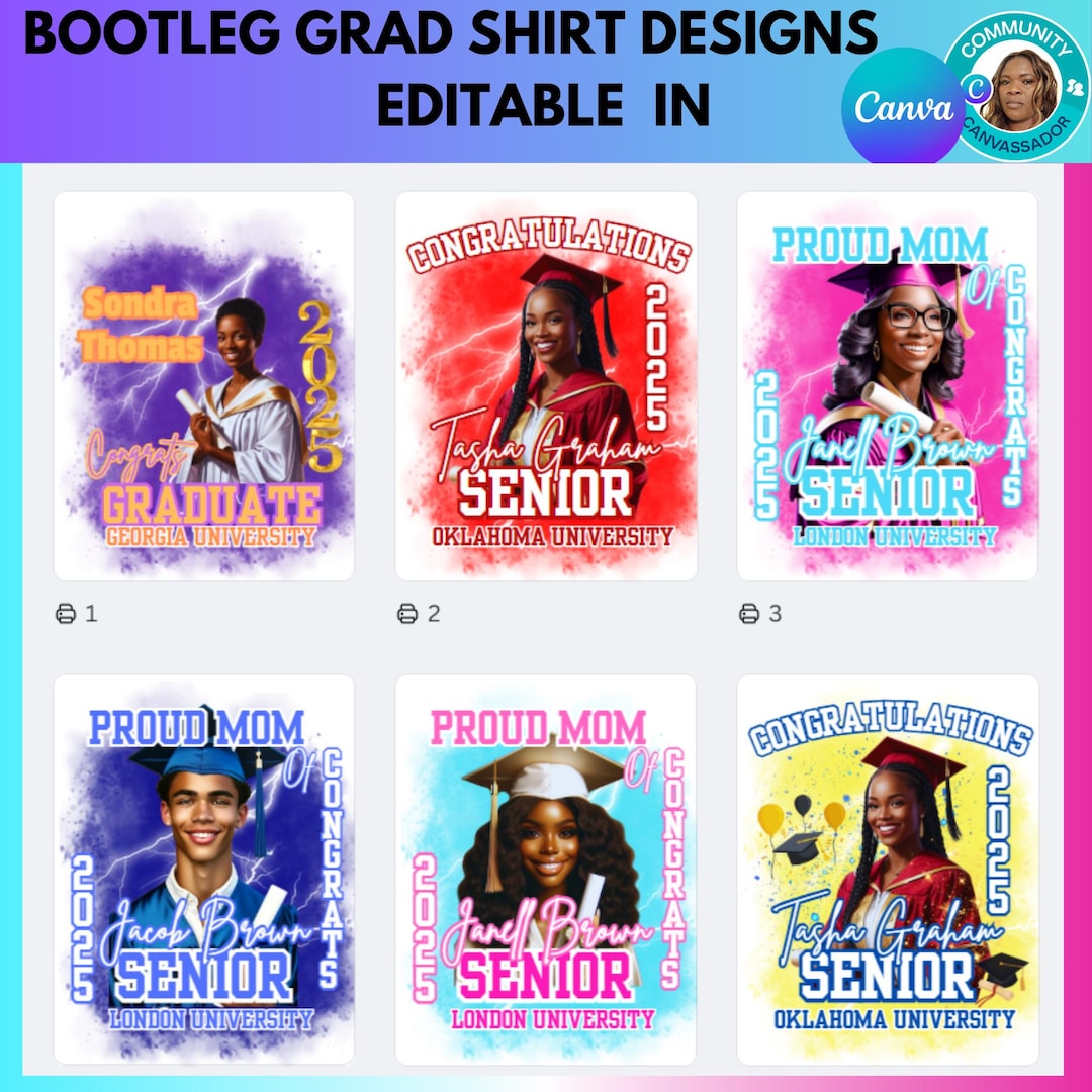 Graduation Shirt Designs,bootleg Designs ,editable in Canva,for DTF and ...